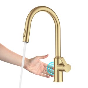 kraus oletto touchless sensor pull-down single handle kitchen faucet in brushed brass, ksf-2830bb