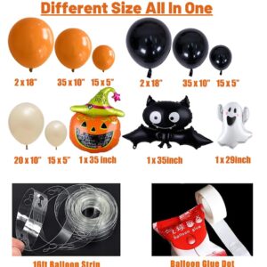 Beaumode Halloween Balloon arch with Pumpkin Bat Ghost Foil Balloons Black Orange Sand White Balloon 142pcsfor Kids Halloween Spooky Costume Party Decorations (Orange Black)