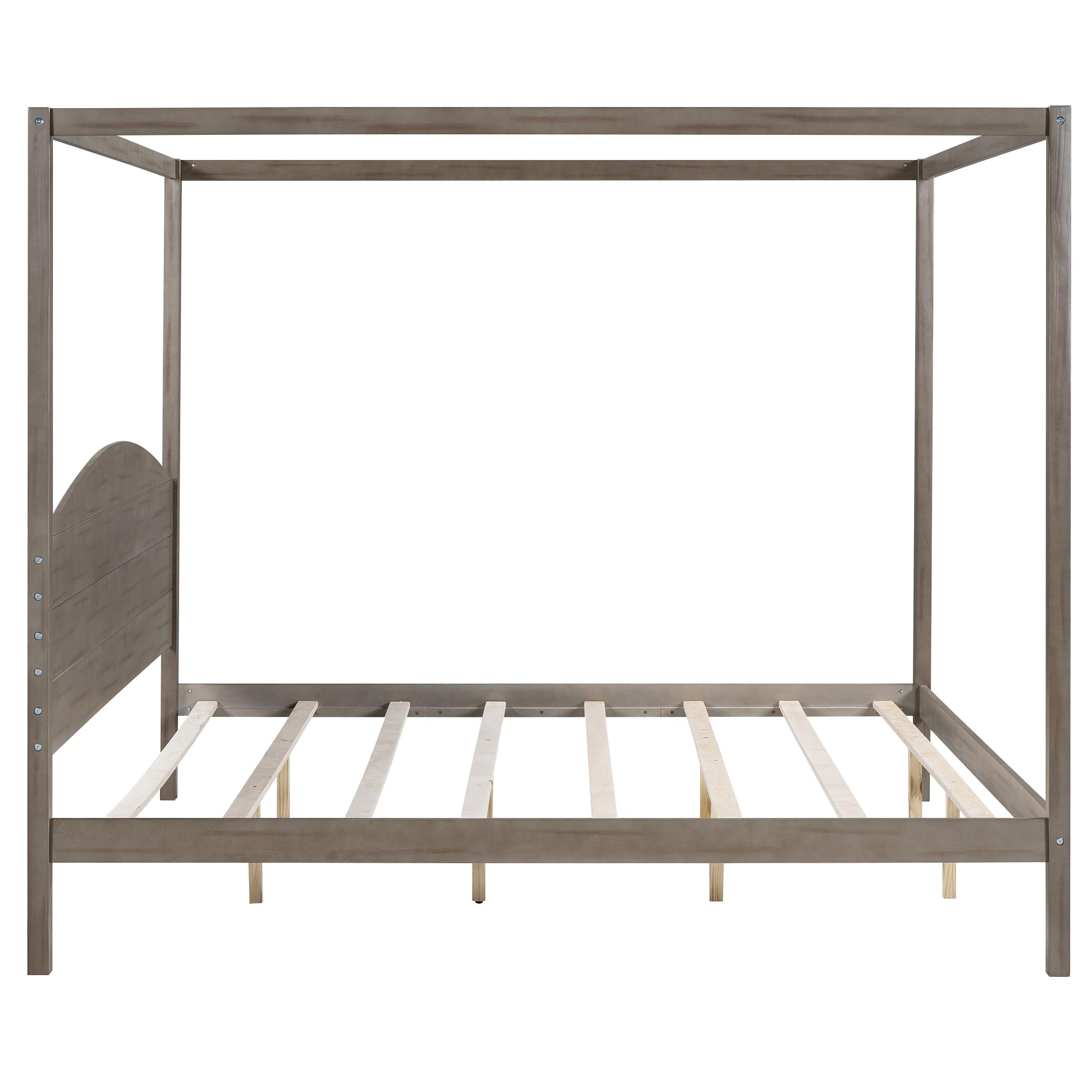 Wooden King Size Canopy Platform Bed with Headboard and Support Legs,for Kids Boys Girls Teens Adults Bedroom Use (King, Brown Wash@Headboard)