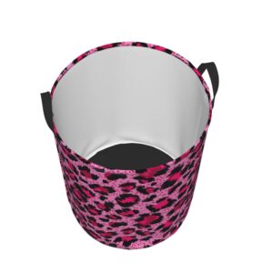 Unique Laundry Basket Compatible With Pink Cheetah Leopard Print Collapsible Laundry Hamper with Handle, Lightweight Oxford Fabric Clothes Storage Bin for Bathroom Nursery