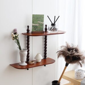 friade 2-tier wall mounted floating shelf with two roman column,decorative display shelf for entrance,bathroom, bedroom, living room, kitchen,office (brown)