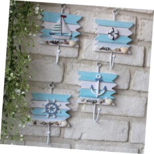 FUNOMOCYA 2Pcs Mediterranean Style Hooks Decorative Wall Hook Nautical Coat Hanger Ocean Decor Key Hanger Hooks Beach Wall Hook Home Decoration Wood Decor Wall Hanger Wall Mount Towel Wooden