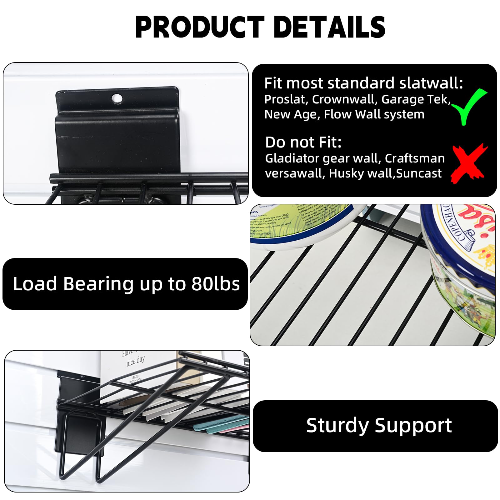 PYBTOOL Slatwall Shelves, Slatwall Accessories, Slat Wall Wire Shelf, Heavy Duty Garage Storage Slatwall Shelf(2 Pack) (16-Inch Width)