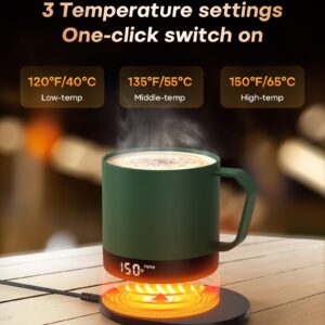 buuo Self Heating Coffee Mug, 14 Oz Temperature Control Smart Mug, double sided & Real-Time LED display, Fast Heating, mug warmer with 120 Min Battery Life, Birthday Gifts for Women and Men(Green)