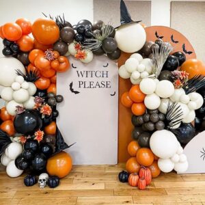 Beaumode Halloween Balloon arch with Pumpkin Bat Ghost Foil Balloons Black Orange Sand White Balloon 142pcsfor Kids Halloween Spooky Costume Party Decorations (Orange Black)