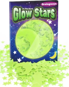 greingways 201 pcs glow in the dark stars stickers for ceiling bedroom, stocking stuffers for kids ages 2-4, 3-5, 4-8, 8-12, kids wall room decor toddler stocking stuffers for boys girls