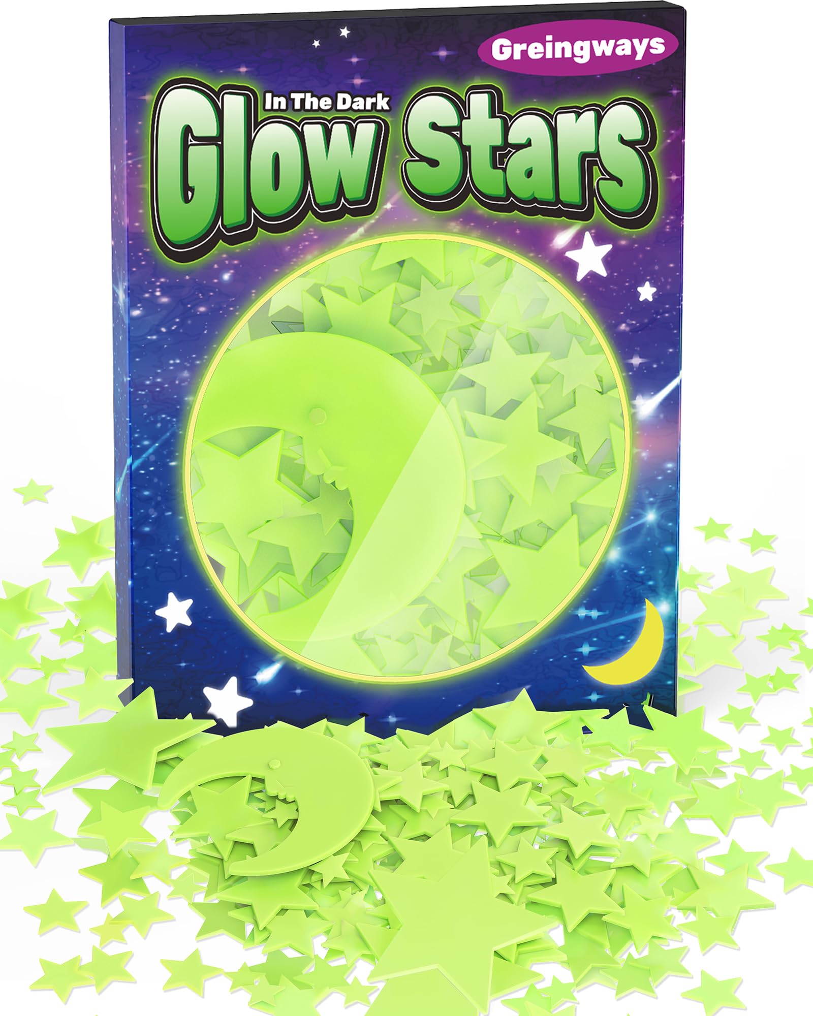 Greingways 201 Pcs Glow in The Dark Stars Stickers for Ceiling Bedroom, Stocking Stuffers for Kids Ages 2-4, 3-5, 4-8, 8-12, Kids Wall Room Decor Toddler Stocking Stuffers for Boys Girls