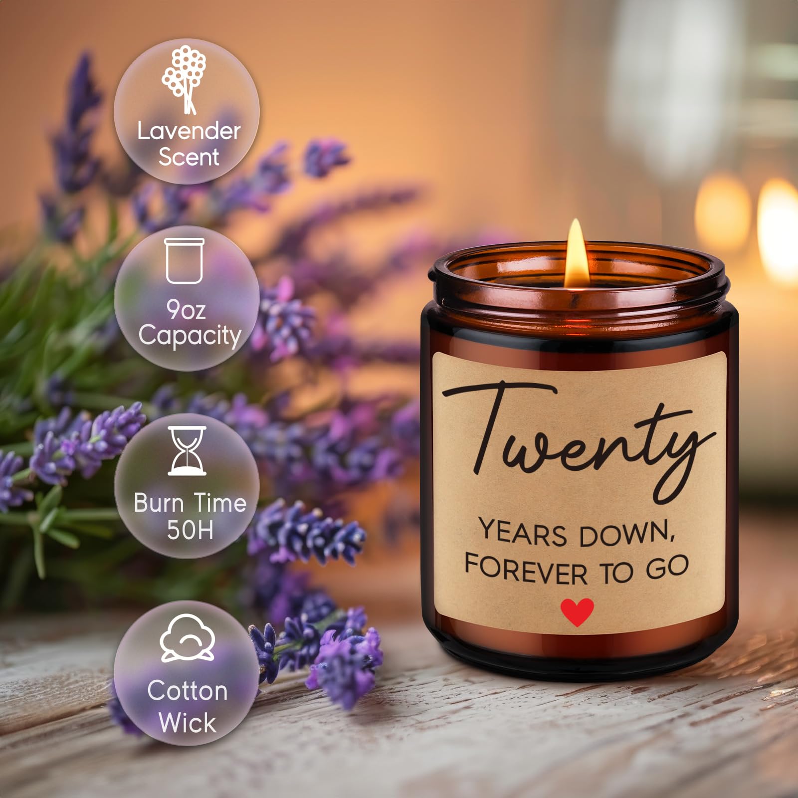 Fairy's Gift 20th Anniversary Candle Gifts, 20 Year Anniversary Romantic Gifts for Him Her Husband Boyfriend Wife GF, 20th Anniversary Couples Gifts, 20th Wedding Anniversary Happy Gifts for Couple