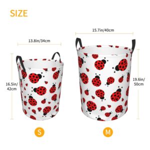 Laundry Hamper Compatible With Ladybug Red Black Dots White Collapsible Large Clothes Basket with Easy Carry Extended Handles for Clothes Toys Bathroom Nursery