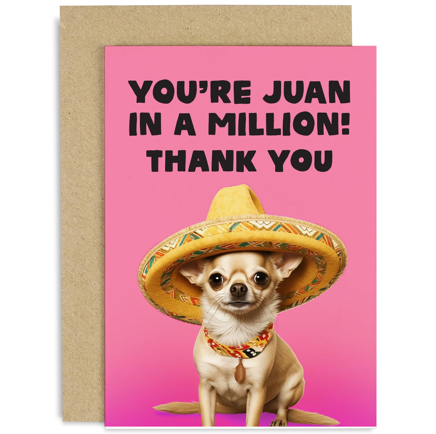 Old English Co. Funny Thank You Card For Him or Her - 'Juan In A Million' Thanks Card for Men and Women - Cute Chihuahua Dog Thank You Greeting Card for Friends Family | Blank Inside Envelope