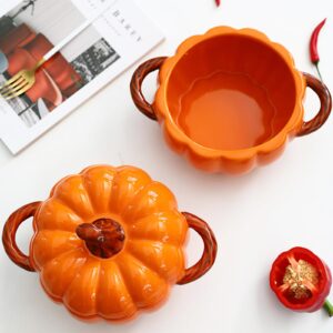 Dutch Oven Pot with Lid, Pumpkin Pottery Dessert Saucepan, Mini Baking Dish Cute Pumpkin Bowl, Covered Dutch Oven Ceramic Stockpot, Pumpkin-Shaped Casserole (Orange)