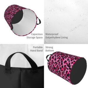 Unique Laundry Basket Compatible With Pink Cheetah Leopard Print Collapsible Laundry Hamper with Handle, Lightweight Oxford Fabric Clothes Storage Bin for Bathroom Nursery