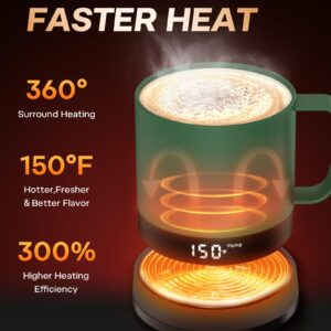 buuo Self Heating Coffee Mug, 14 Oz Temperature Control Smart Mug, double sided & Real-Time LED display, Fast Heating, mug warmer with 120 Min Battery Life, Birthday Gifts for Women and Men(Green)