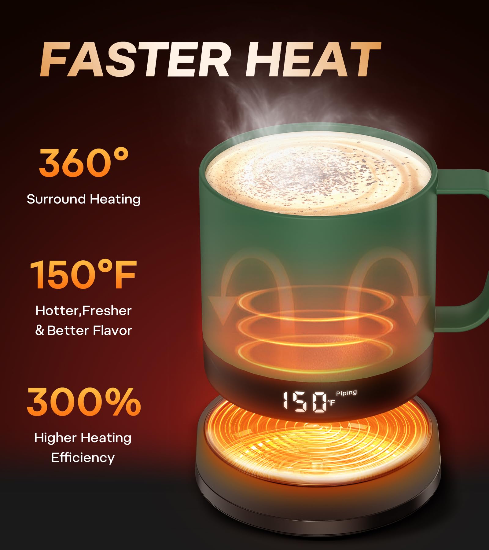 buuo Self Heating Coffee Mug, 14 Oz Temperature Control Smart Mug, double sided & Real-Time LED display, Fast Heating, mug warmer with 120 Min Battery Life, Birthday Gifts for Women and Men(Green)