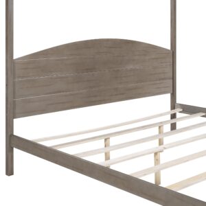 Wooden King Size Canopy Platform Bed with Headboard and Support Legs,for Kids Boys Girls Teens Adults Bedroom Use (King, Brown Wash@Headboard)