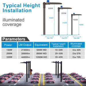 Lightdot 150W Parking Lot Lights 21000Lm (Eqv 600W HPS) 5000K Led Parking Lot Lights with Dusk to Dawn, ETL Listed LED Pole Light with Slipfitter Mount,IP65, Energy Saving