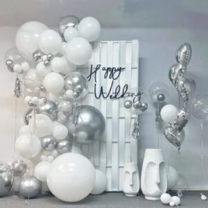 KAWKALSH 137Pcs White Balloon Garland Arch Kit, Latex Balloons Different Sizes Party Balloon for Birthday Party Graduation Baby Shower Wedding Holiday Balloon Decoration