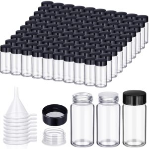 ziliny 110 pack 20 ml glass vials clear small empty glass sample bottles with screw cap plastic stoppers, shims and plastic mini funnels, sample leakproof small vials storage container