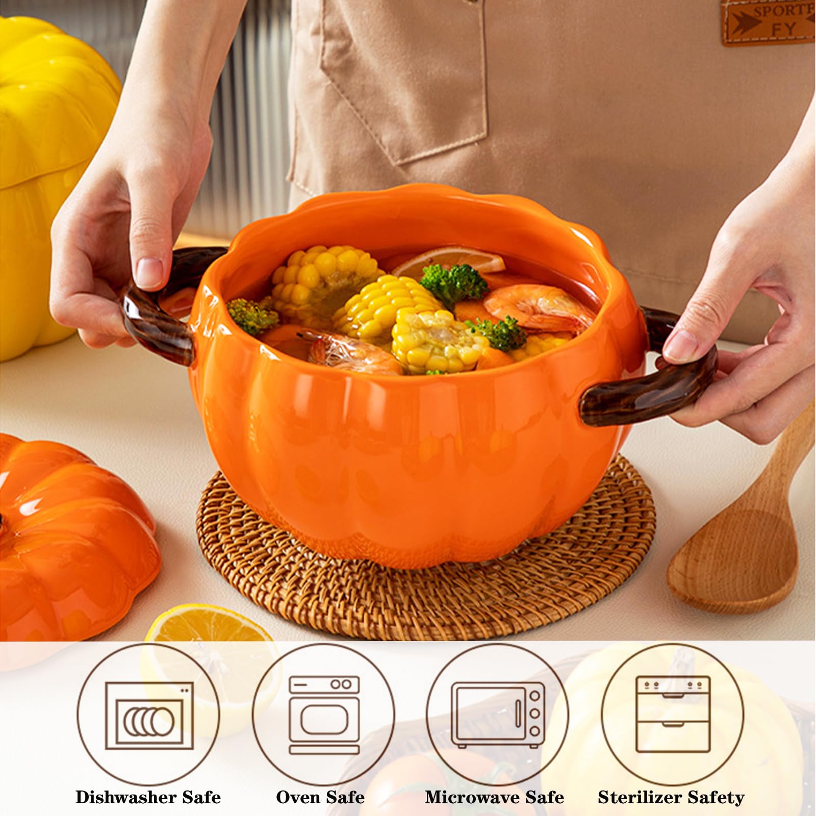 Dutch Oven Pot with Lid, Pumpkin Pottery Dessert Saucepan, Mini Baking Dish Cute Pumpkin Bowl, Covered Dutch Oven Ceramic Stockpot, Pumpkin-Shaped Casserole (Orange)