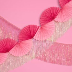 xo, Fetti Pink Paper Fan Garland - 6 Ft. | 3D Bachelorette Party Decorations, Birthday Party Supplies, Pink Preppy HBD, Baby Shower