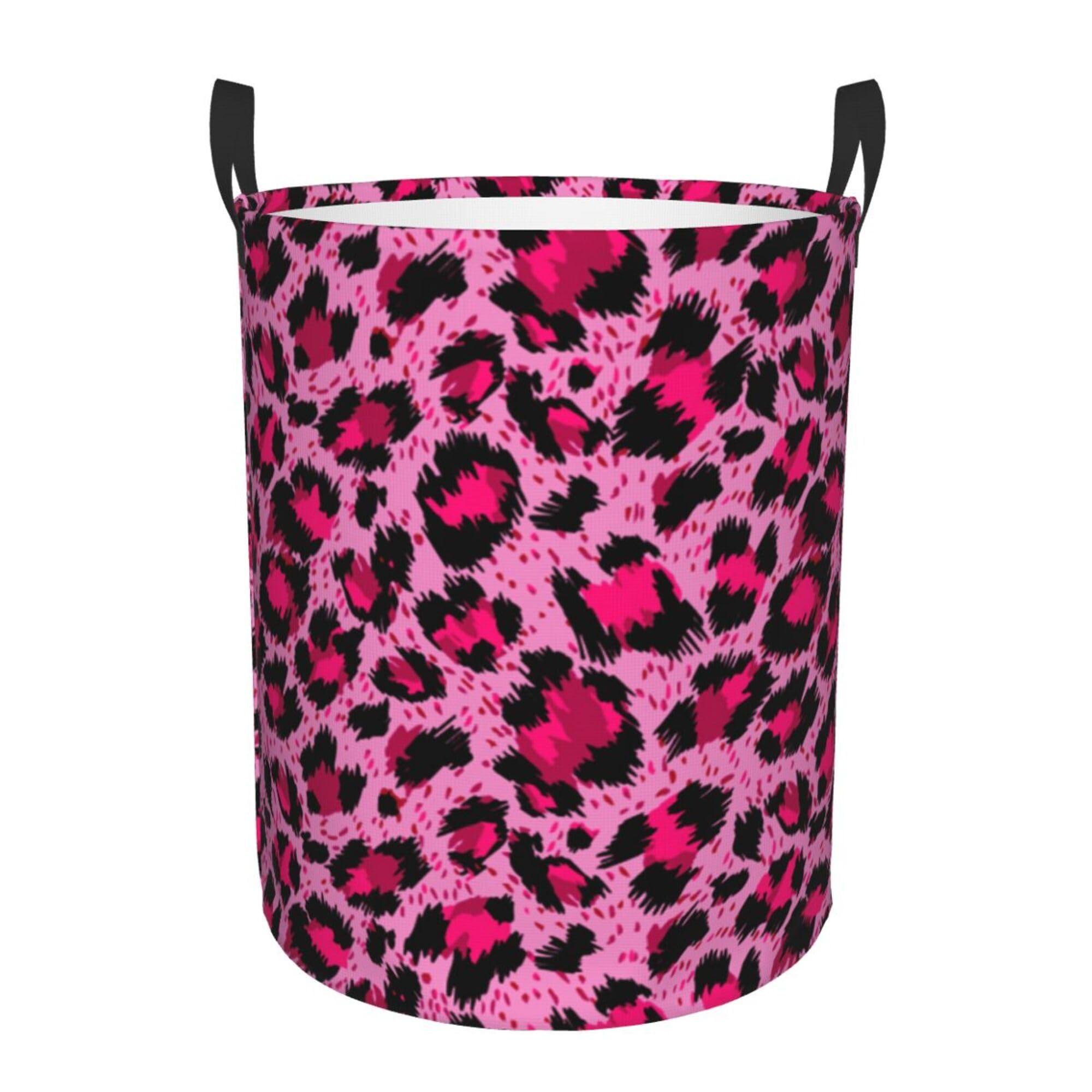 Unique Laundry Basket Compatible With Pink Cheetah Leopard Print Collapsible Laundry Hamper with Handle, Lightweight Oxford Fabric Clothes Storage Bin for Bathroom Nursery