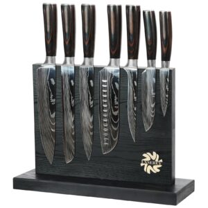 knife set with block for kitchen - 7pcs hand-forged kitchen knife and magnetic holder with ergonomic handle-perfect for novice to professional chefs.