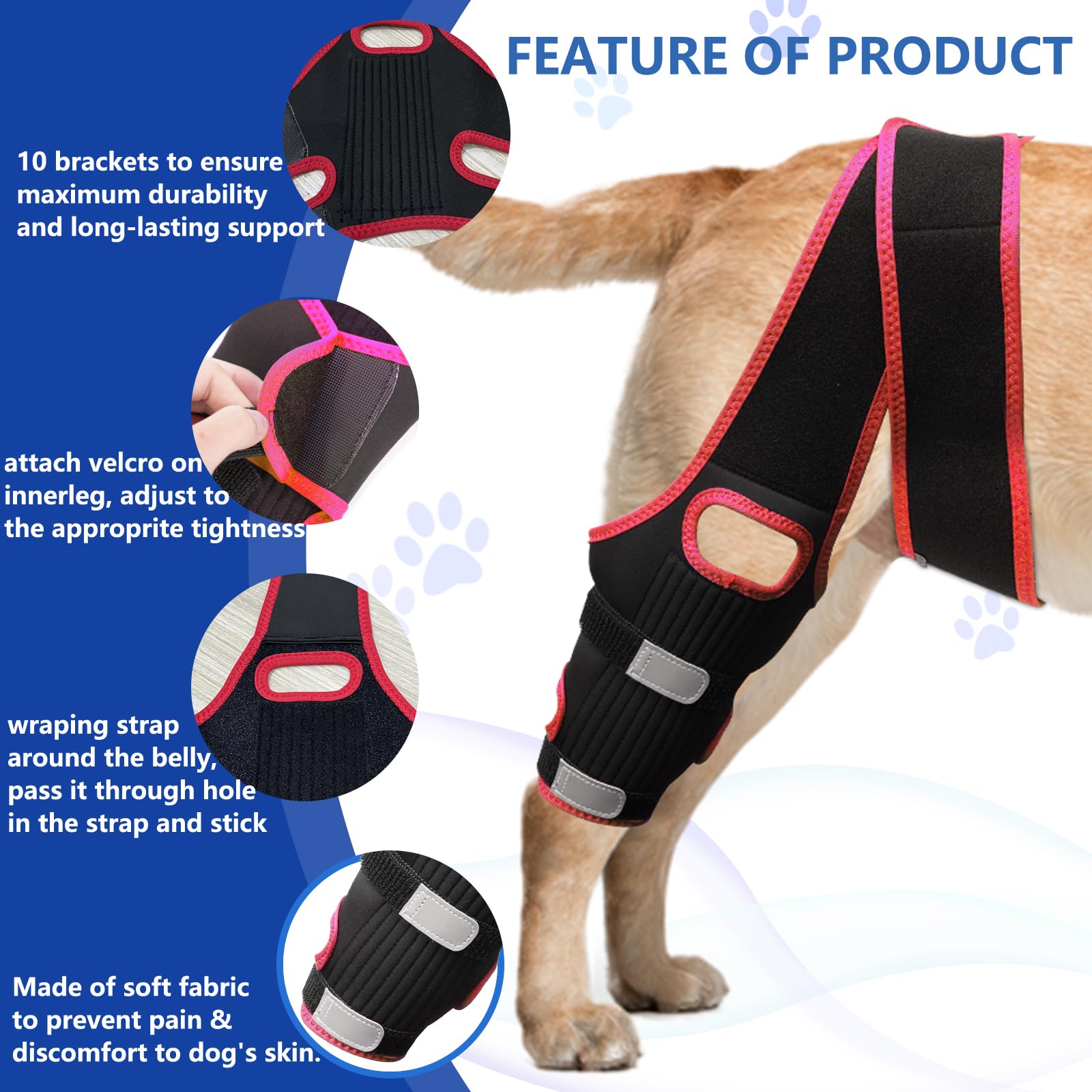 Dog Knee Brace with Side Stabilizers for Dog ACL, Adjustable Canine Shoulder Leg Hip Wraps for Arthritis & Torn CCL, Wound Care & Loss of Stability from Arthritis (S, Red)