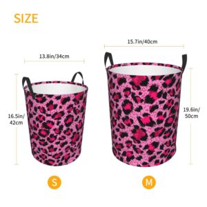 Unique Laundry Basket Compatible With Pink Cheetah Leopard Print Collapsible Laundry Hamper with Handle, Lightweight Oxford Fabric Clothes Storage Bin for Bathroom Nursery