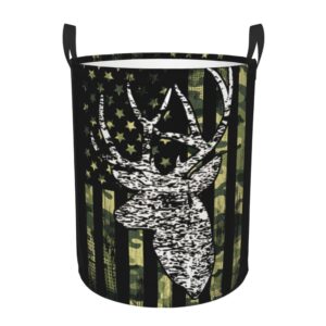 lightweight laundry hamper compatible with deer camo camouflage american flag hunting black laundry basket, large fabric collapsible clothes hamper easy carrying with handles for boys girls bedroom