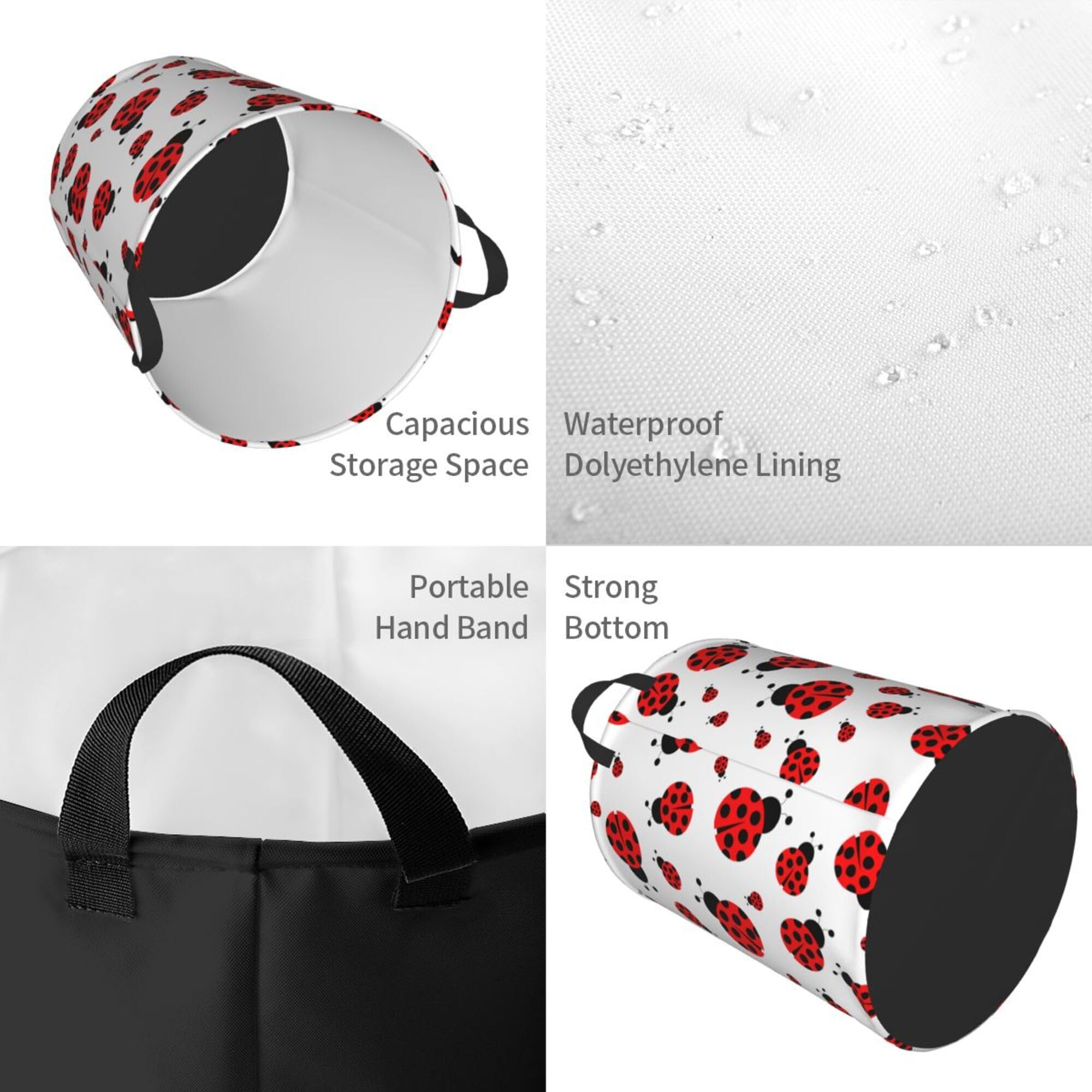 Laundry Hamper Compatible With Ladybug Red Black Dots White Collapsible Large Clothes Basket with Easy Carry Extended Handles for Clothes Toys Bathroom Nursery