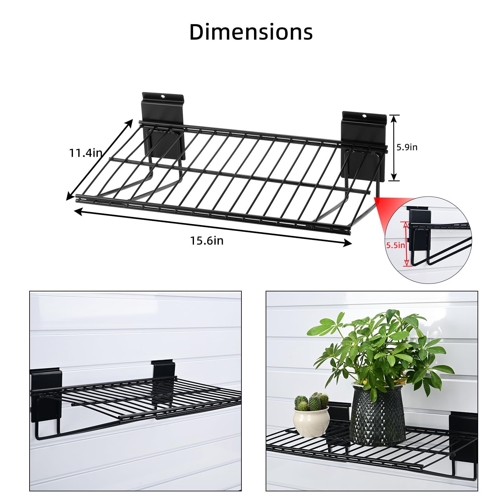 PYBTOOL Slatwall Shelves, Slatwall Accessories, Slat Wall Wire Shelf, Heavy Duty Garage Storage Slatwall Shelf(2 Pack) (16-Inch Width)