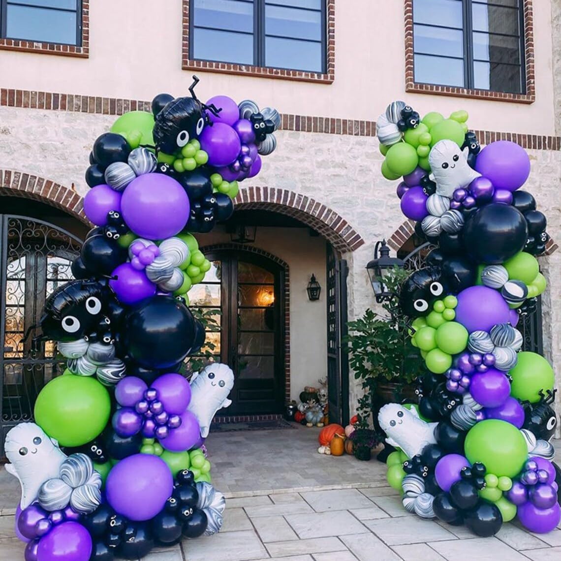 Beaumode Halloween Balloon arch with Mummy Bat Ghost Foil Balloons Black Purple Green Balloon 142pcs for Kids Spooky Ghost Party Birthday Baby Shower Decorations(Black Green Purple)