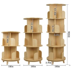 ybaymy Rotating Bookshelf, 4 Tier Floor Standing Bookcase Storage Rack, 360° Spinning Bookshelf with Legs Floor-Standing Bookcase Storage Rack for Bedroom, Living Room