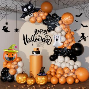 beaumode halloween balloon arch with pumpkin bat ghost foil balloons black orange sand white balloon 142pcsfor kids halloween spooky costume party decorations (orange black)