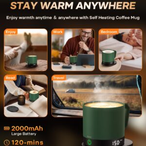 buuo Self Heating Coffee Mug, 14 Oz Temperature Control Smart Mug, double sided & Real-Time LED display, Fast Heating, mug warmer with 120 Min Battery Life, Birthday Gifts for Women and Men(Green)