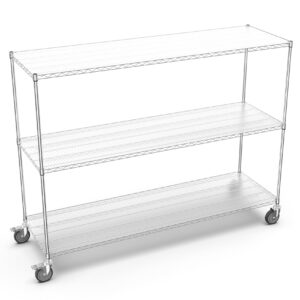 3 tier 3000lbs capacity nsf metal shelf wire shelving unit, heavy duty adjustable storage rack with 5in wheels & shelf liners and extensible designs utility storage rack, chrome - 62"h x 72"l x 24"d