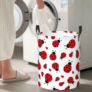 Laundry Hamper Compatible With Ladybug Red Black Dots White Collapsible Large Clothes Basket with Easy Carry Extended Handles for Clothes Toys Bathroom Nursery