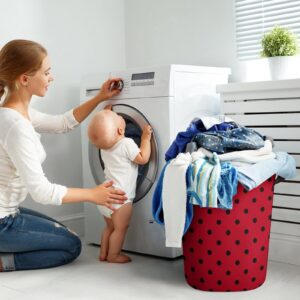 Large Laundry Hamper, Bag, Red and Black Polka Dots Collapsible Laundry Basket Dirty Clothes Washing Bin for College Dorm, Family Essentials