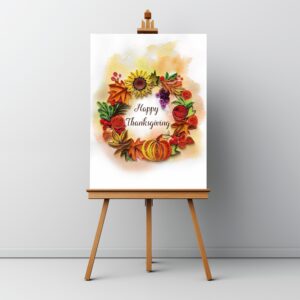 QUILLCRAFT Thanksgiving Colorful Greeting Card, Happy Thanks Giving, Fall Autumn Artful Watercolor Card, Quilling Quilled Card for Thanksgiving for Men and Women, Him and Her (Thanks Giving)