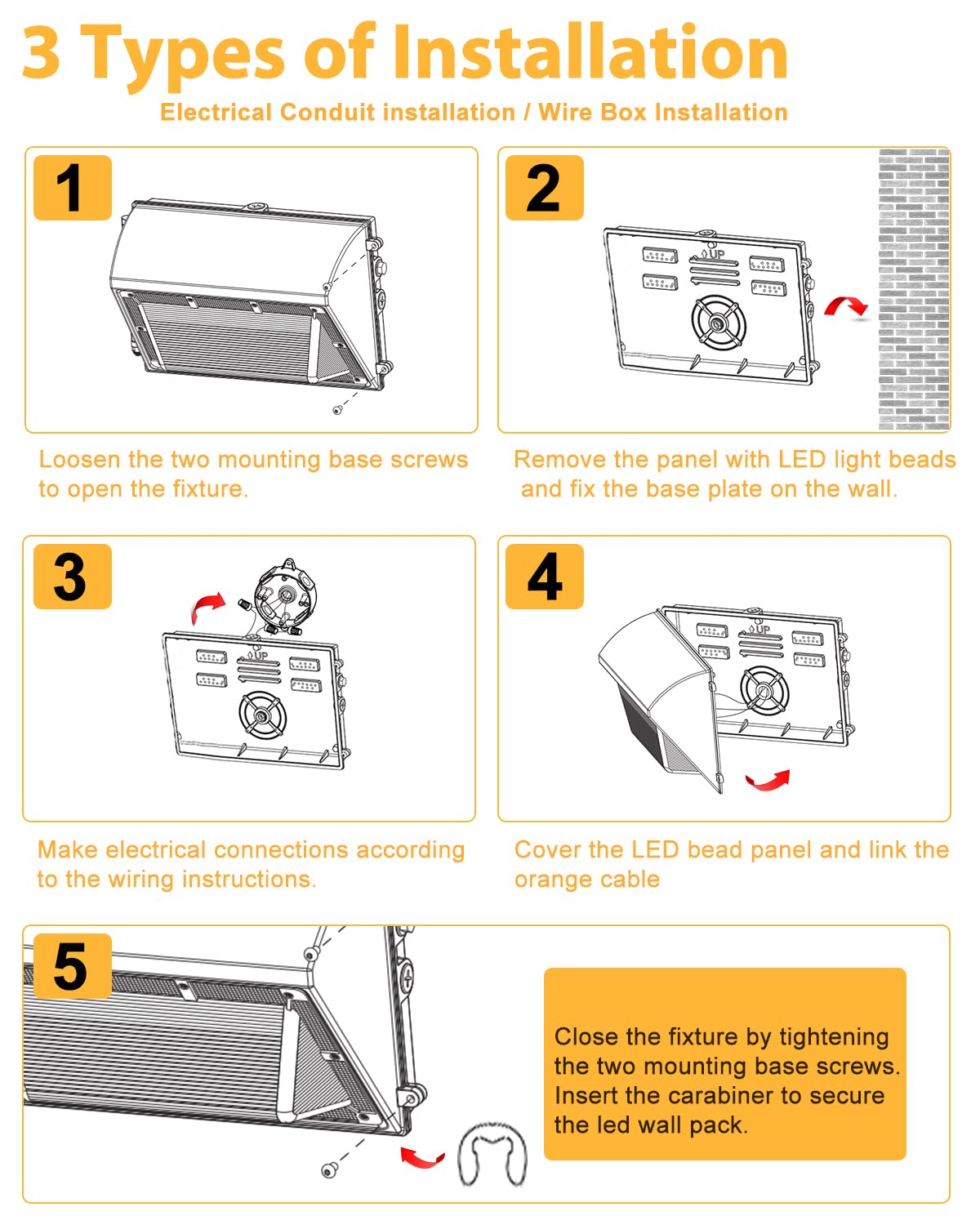 JC-LGL LED Wall Pack Light 60W 7800lm with Dusk to Dawn Photocell, 5000K Daylight Wall Pack Outdoor Light Repalces 600W HPS/HID Light, IP65 Waterproof for Stadium, Yard, Buildings, Parking Lots