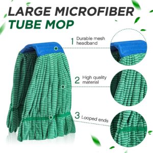 Hushee 6 Pack Large Microfiber Tube Mop Heads 18 oz Heavy Duty Commercial Industrial Wet Mop Head Refill Reusable Machine Washable Looped End Mopheads for Hardwood, Tile, Laminate Floors, Green