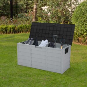 75 gallon deck box for outdoor storage with garden-friendly design, ideal for patio furniture, pool toys, and garden tools, measures 44 x 21.3 x 19.3 inches,black