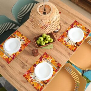 Whaline 100Pcs Fall Thanksgiving Paper Place Mats Pumpkin Leaves Disposable Placemats Autumn Seasonal Decorative Paper Table Mats, 14 x 9.8 Inch