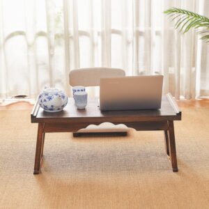 GZQWDC Japanese Floor Table,Small Coffee Table & Tea Table, Altar Table for Meditation,Low Table for Sitting on The Floor,Wood Bed Table Trays with Foldable Legs,Bed Laptop Desk