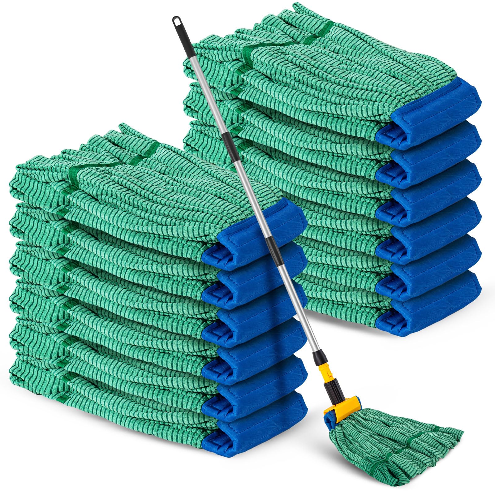 Hushee 6 Pack Large Microfiber Tube Mop Heads 18 oz Heavy Duty Commercial Industrial Wet Mop Head Refill Reusable Machine Washable Looped End Mopheads for Hardwood, Tile, Laminate Floors, Green