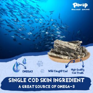 PAWUP Cod Skin Rolls Dog Treats Natural High Omega 3 Dog Snacks, Single Ingredient Cod Skin Chews for Small Dogs w/Taurine, 8 oz