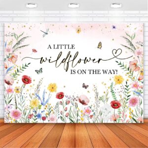 avezano wildflower baby shower backdrop watercolor a little wildflower is on the way baby shower party decorations wildflower theme girl banner photoshoot props 7x5 ft, 83x59 inch