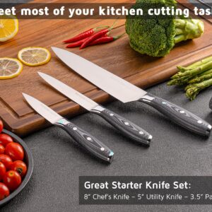 WELLSTAR Pro-Grade 3-Piece Chef Knife Set - Razor-Sharp High-Carbon Steel for Culinary Mastery at Home or Pro Kitchens