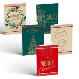 better office products 50 pack christmas cards with gold foil iconic images, 5" x 7", high gloss, gold foil interior greeting, with 50 envelopes, 50 count boxed set