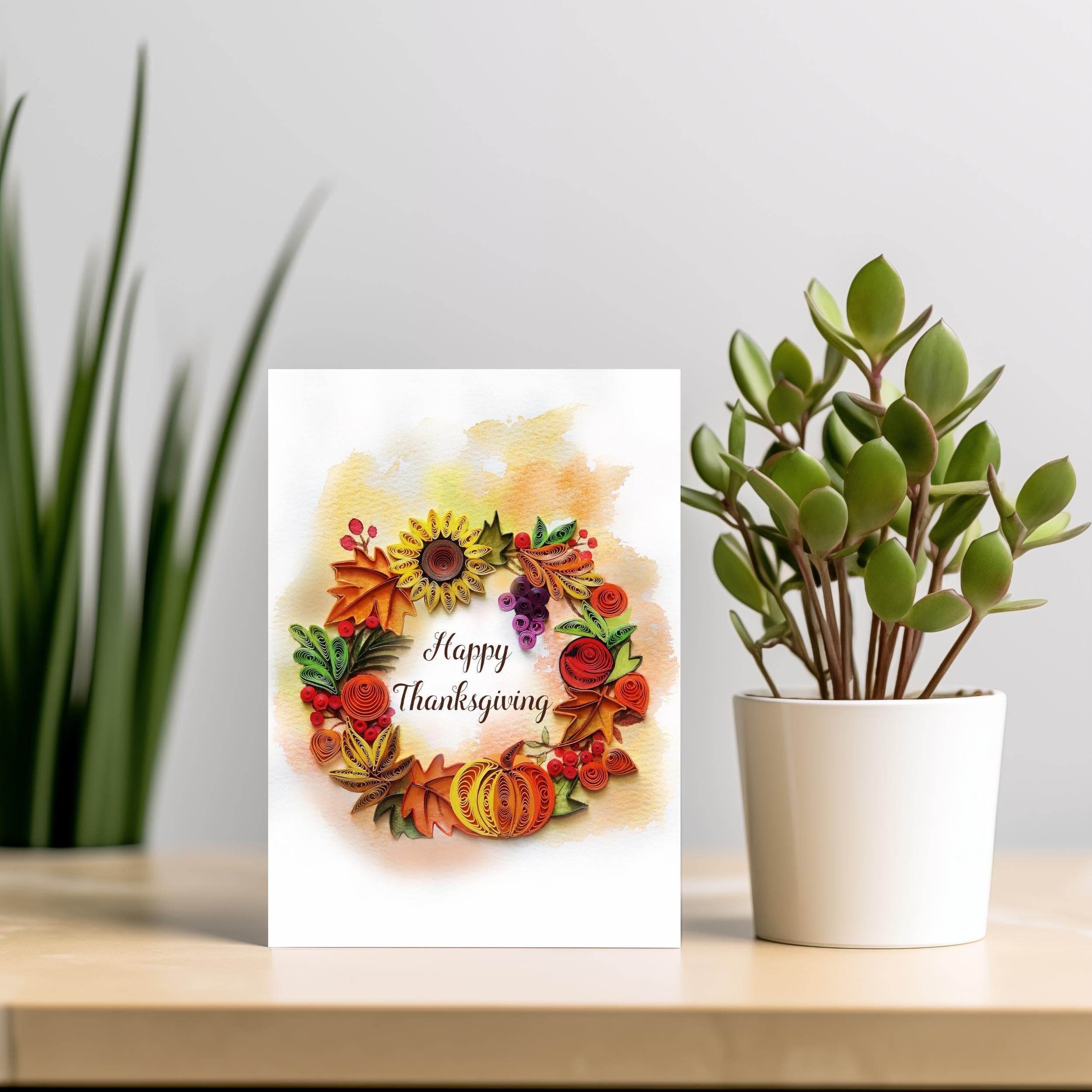 QUILLCRAFT Thanksgiving Colorful Greeting Card, Happy Thanks Giving, Fall Autumn Artful Watercolor Card, Quilling Quilled Card for Thanksgiving for Men and Women, Him and Her (Thanks Giving)